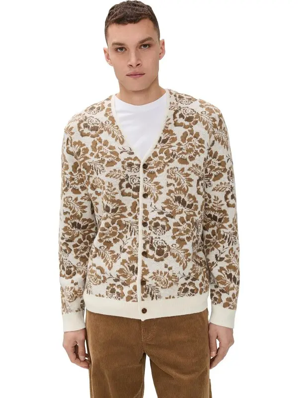 WAX LONDON Alban Floral Jacquard Cardigan - Natural/brown