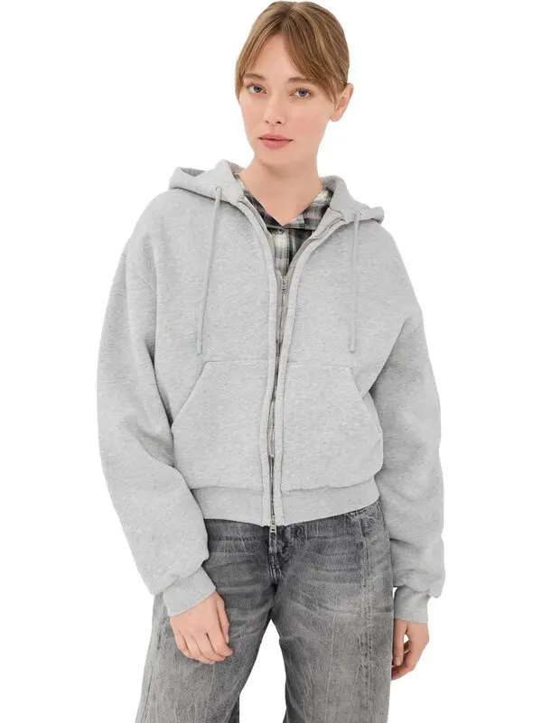 Acne Studios Hooded Zip-up Fleece Sweatshirt - Grey Melange