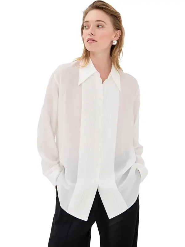 Tibi Silk Voile Pintucked Shirt - Ivory