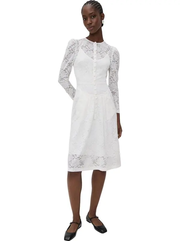 SHUSHU/TONG Round Neck Fitted Midi Dress - White