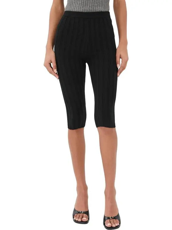 THE ELDER STATESMAN Cashmere Rib Knit Capri Pants - Black