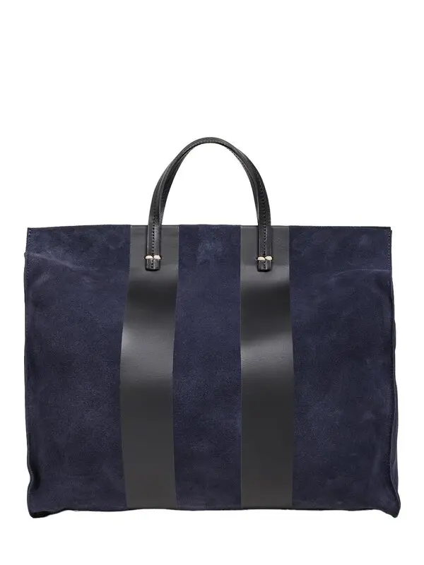 Clare V. Suede Tote With Leather Stripes - Navy