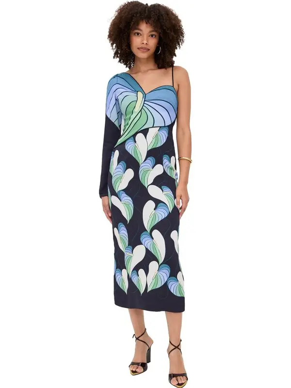 Farm Rio Lovely Anthurium Shoulder Midi Dress - Lovely Anthurium Black