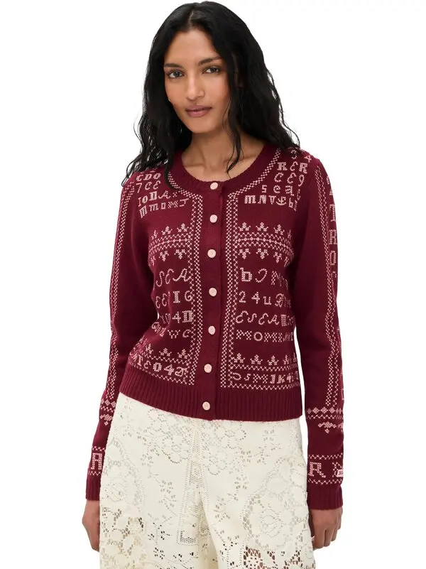 Sea Kit Embroidery Cardigan - Burgundy