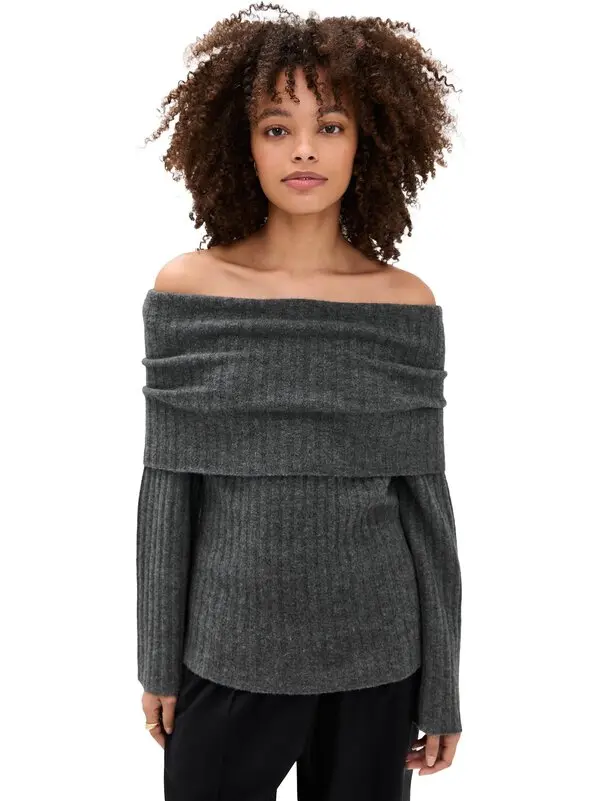 Theory Off-the-shoulder Bell Sleeve Sweater - Charcoal