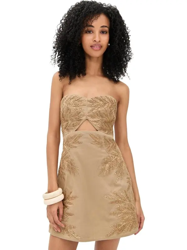 AMUR Meah Raffia Mini Dress - Tree Nut