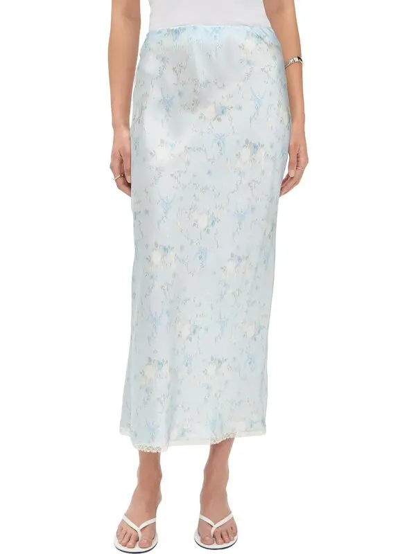 LoveShackFancy Kalo Silk Skirt - Snowdrop Blue