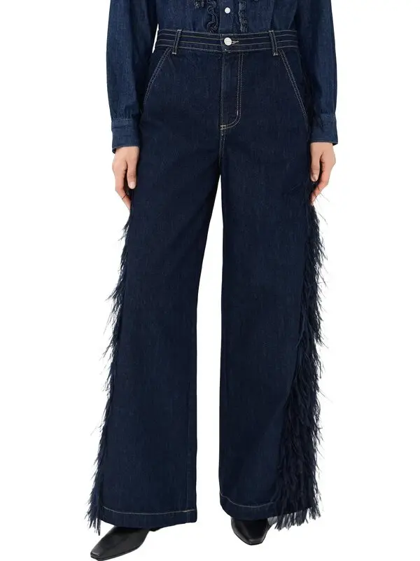 TWP Mott Jeans With Feather Trim - Indigo Resin