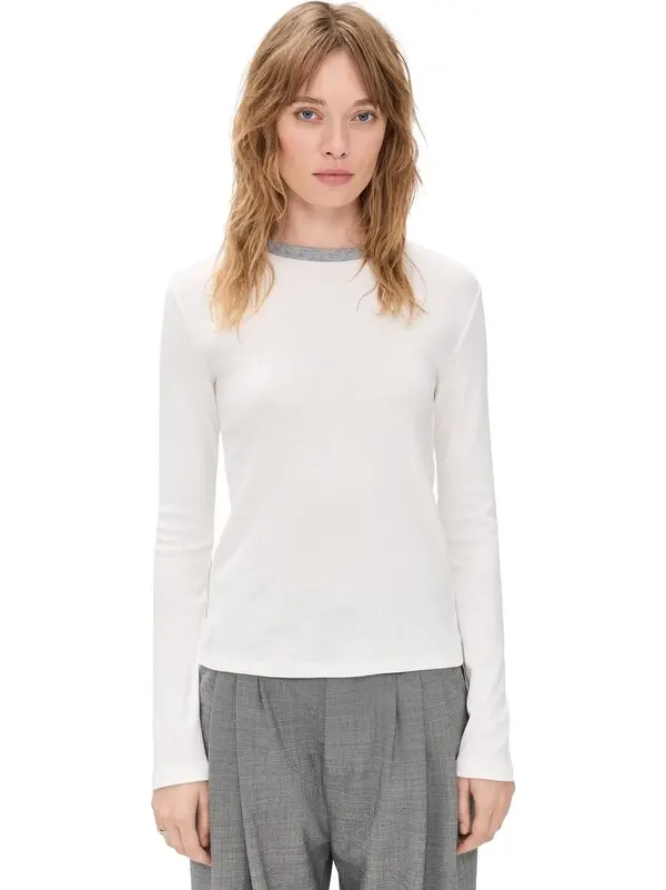 Vince Heather Tipped Long Sleeve Crew Tee - Off White Combo