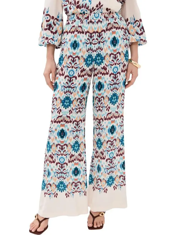 Figue Ellen Printed Wide Leg Pants - Mirage Ikat Biscotti Beige