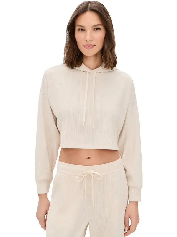 Beyond Yoga Ribbed Cropped Hoodie - Ivory