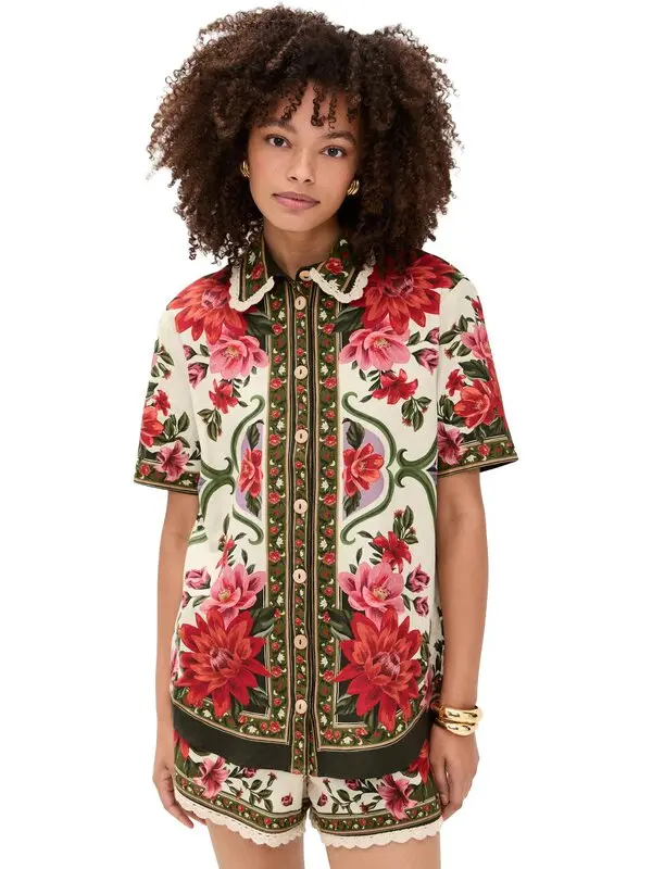 Farm Rio Floral Print Shirt - Wonder Rio Sand
