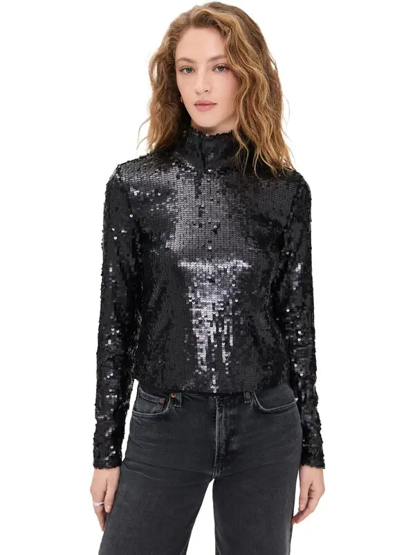 Rag & Bone Lucy Sequin Turtleneck Top - Black