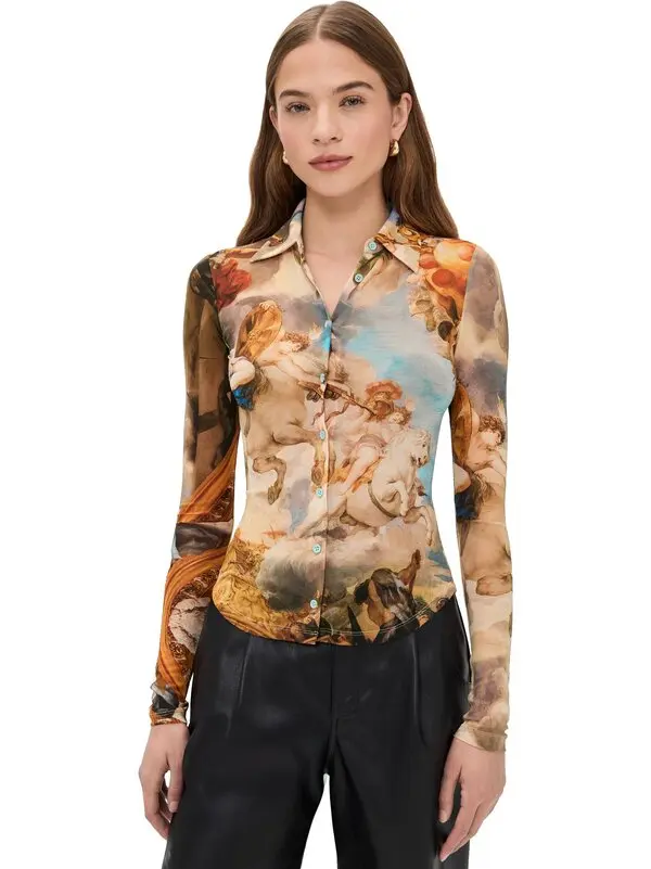 Alice + Olivia Jade Mesh Renaissance Print Button-down - Renaissance Fair