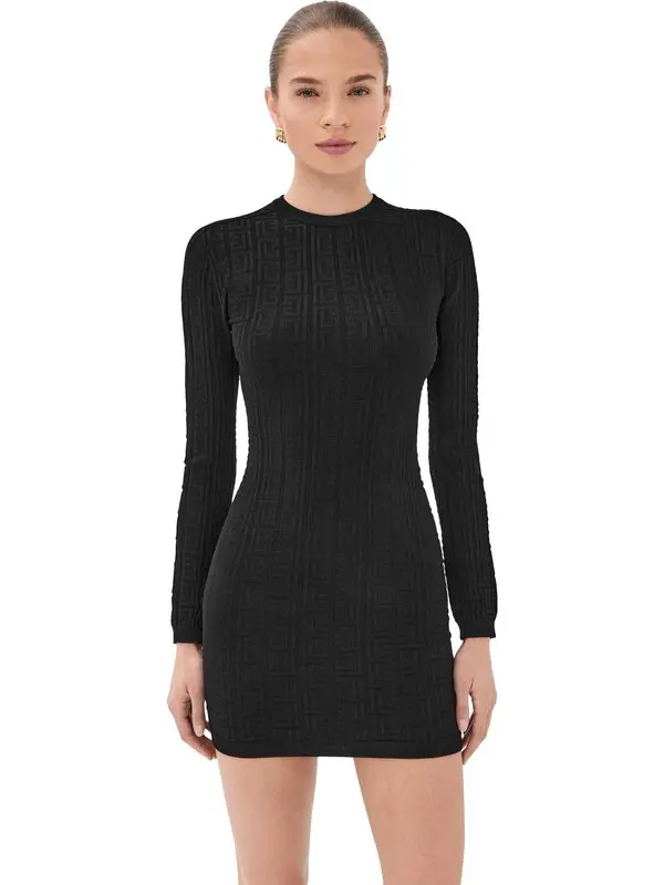 Balmain Monogram Bodycon Knit Mini Dress - Noir
