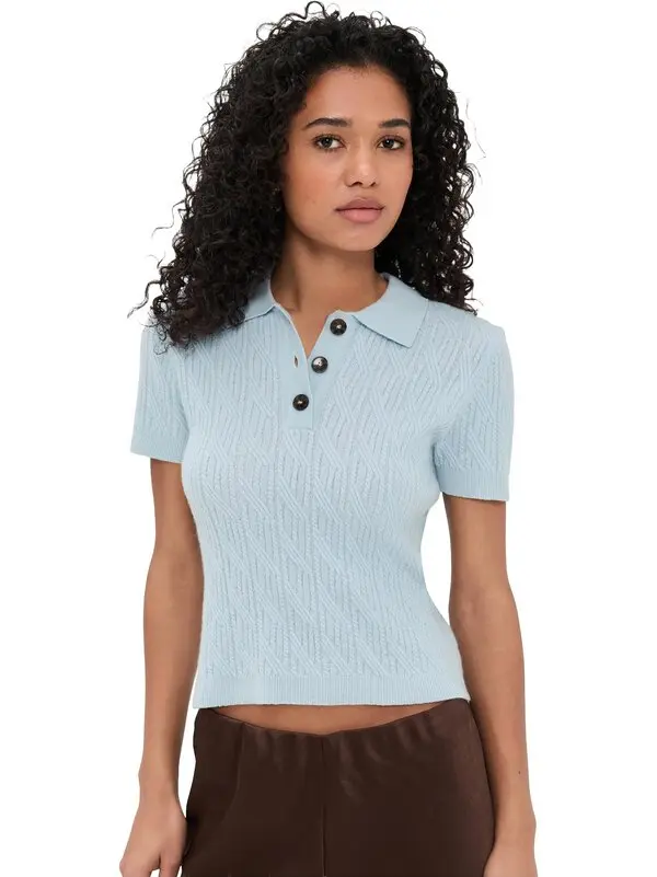 THE GARMENT Cable Knit Mini Polo - Light Blue