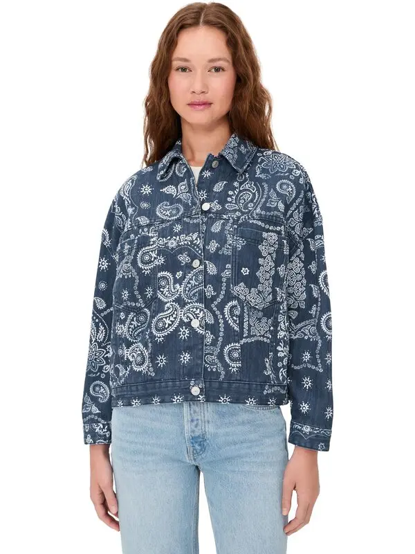 Free People Printed Denim Swing Jacket - Navy Combo/bandana