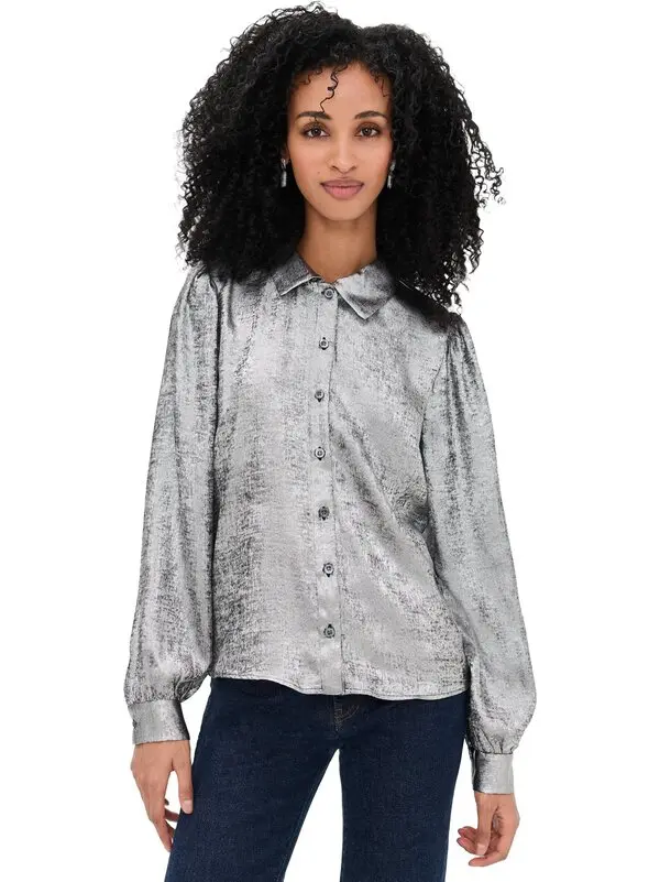FRAME Metallic Staple Blouse - Gunmetal