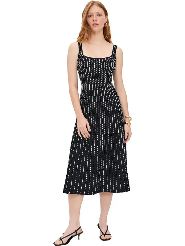 Staud Ellison Textured Knit Midi Dress - Black Geo