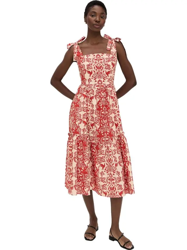 THE LULO PROJECT The Backbone Midi Dress - Red Folk Paisly