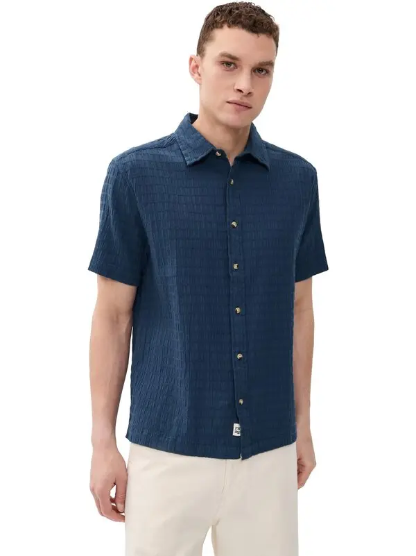 FAIR HARBOR Oasis Shirt - Navy Basket Weave
