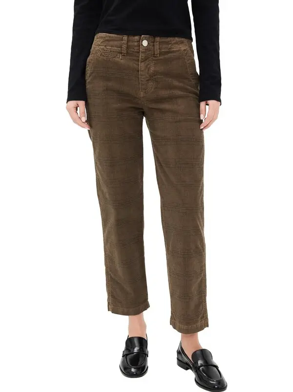 AMO Lillian Printed Plaid Corduroy Pants - Dark Sand