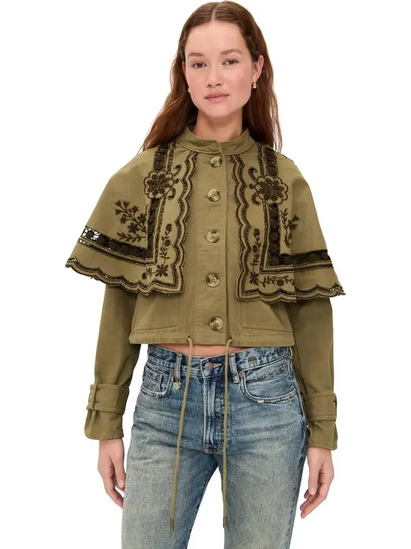 Free People Bali Hideaway Cutwork Jacket - Olive Combo
