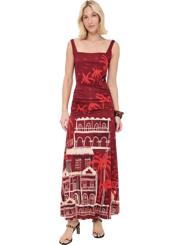 Johanna Ortiz Plant Of Joy Ankle Dress - Wine / Red