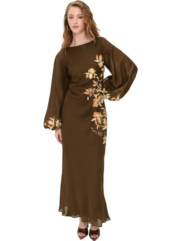 Hemant & Nandita Boat Neck Maxi Dress - Brown