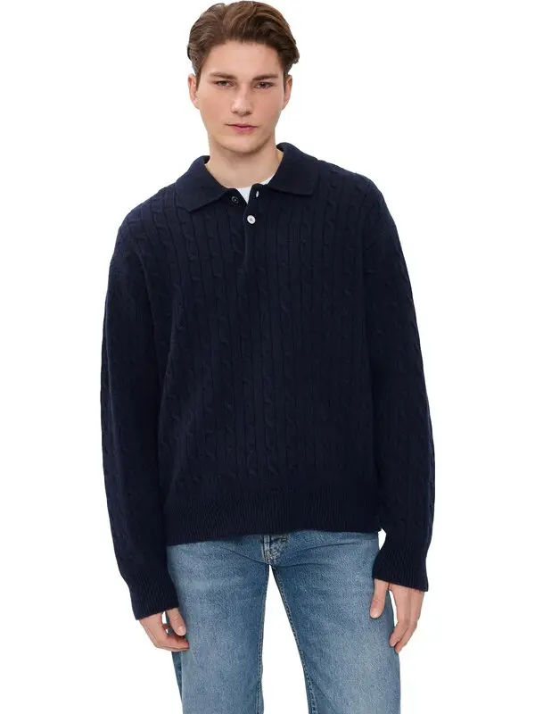 FRAME Cable Polo Sweater - Dark Navy