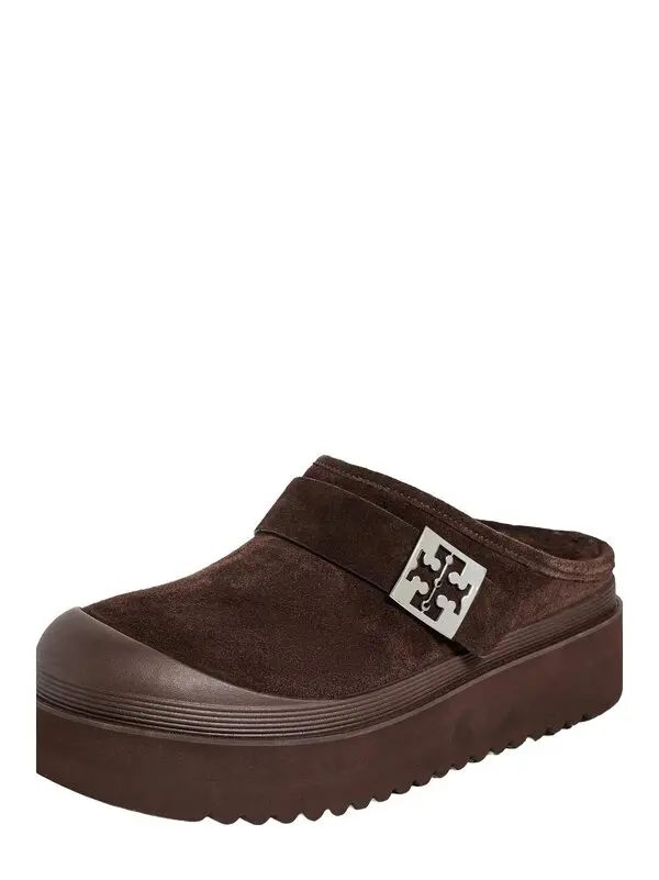 Tory Burch Mellow Shearling Platform Mules - Dark Cocoa Tmono/silver