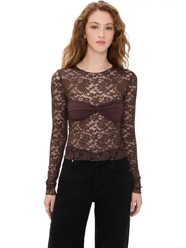 Lioness Midnight Long Sleeve Lace Top - Shaved Chocolate