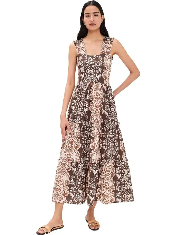 THE LULO PROJECT Sunset Midi Dress - Brown Folk Paisley