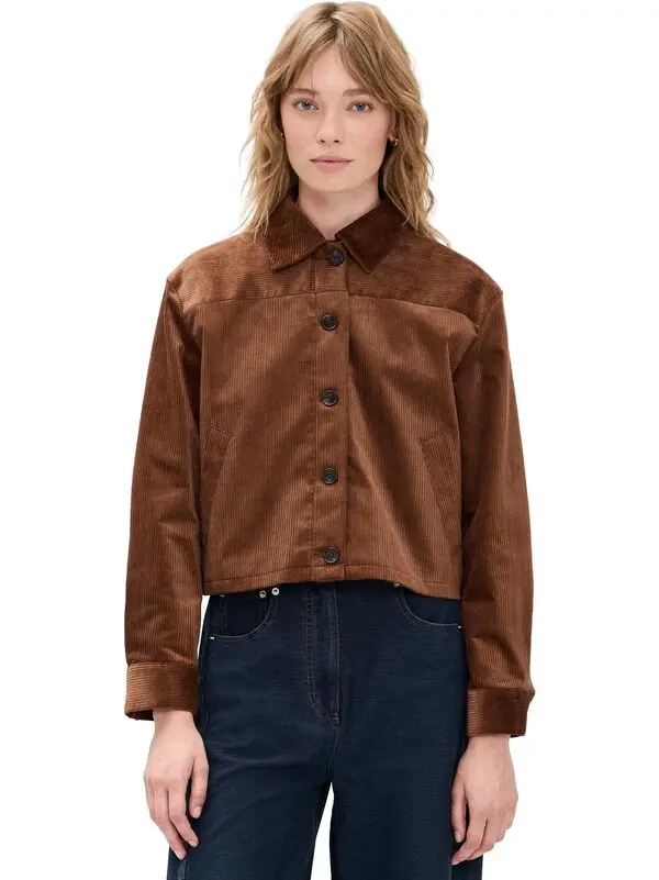 Theory Yoke Corduroy Shirt Jacket - Caramel