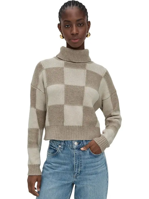 Splendid Checkerboard Turtleneck Sweater - P Oak H/cap Htr
