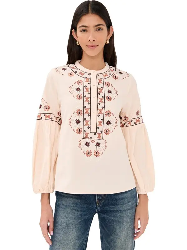 Figue Bristol Embroidered Top - Biscotti Beige