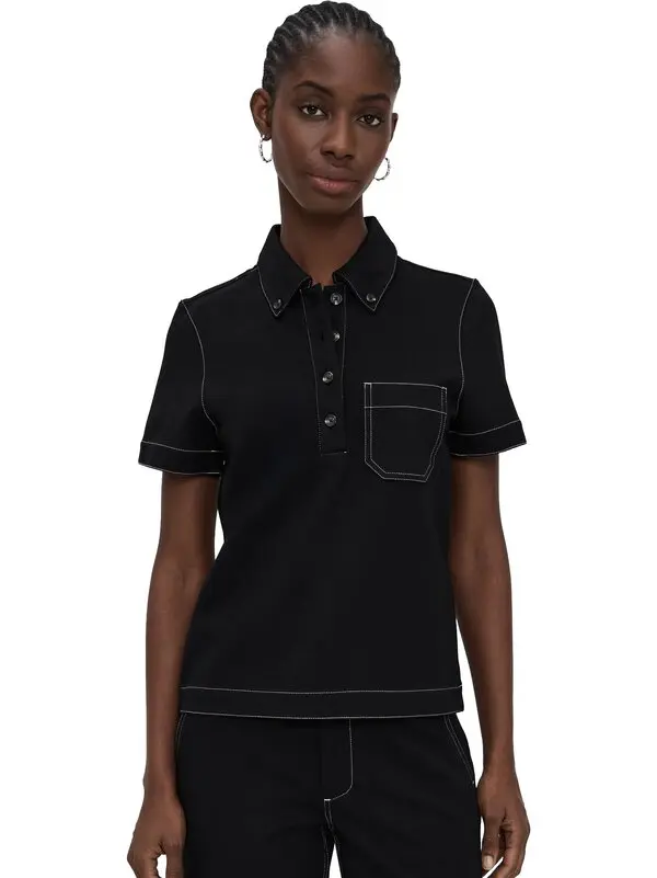 Rag & Bone Irina Contrast Stitch Polo - Black
