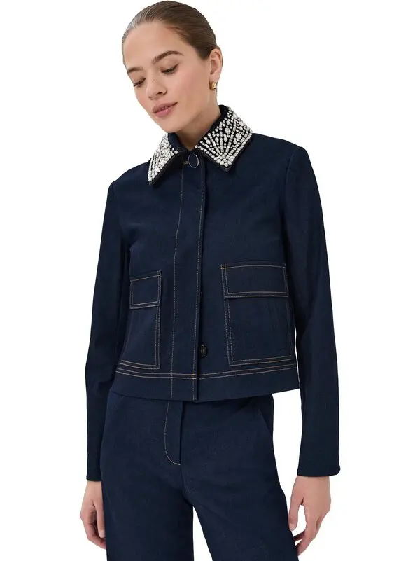 Veronica Beard Embellished Barrington Denim Jacket - Midnight Wash