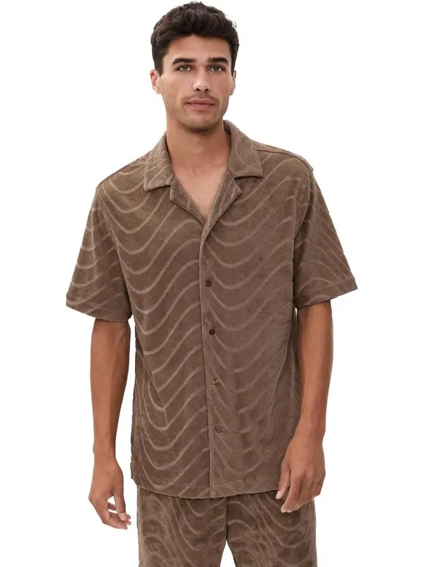Frescobol Carioca Roberto Fibra Jacquard Terry Short Sleeve Shirt - Khaki