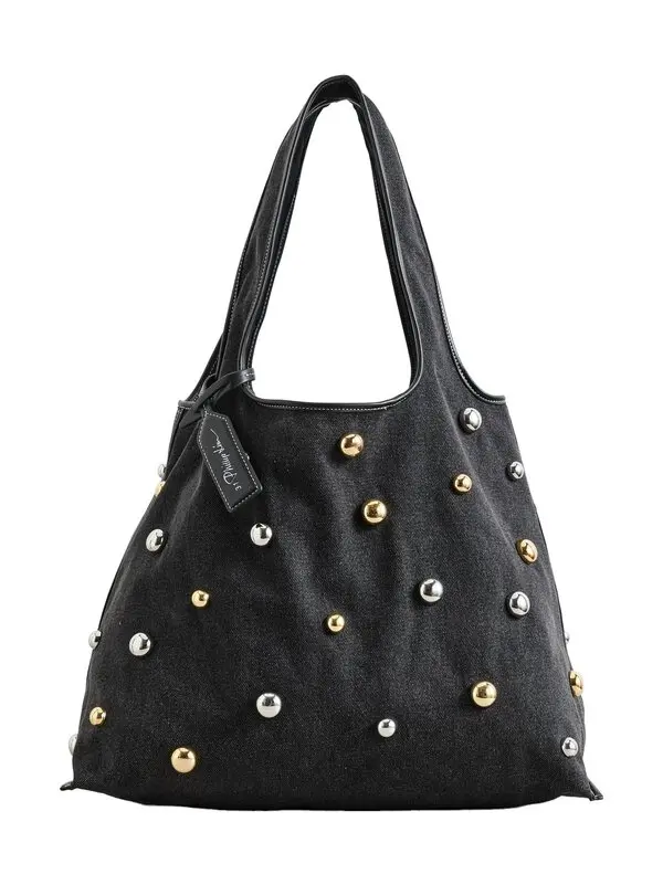 3.1 Phillip Lim Washed Denim Market Tote With Dome Embellishments - Black