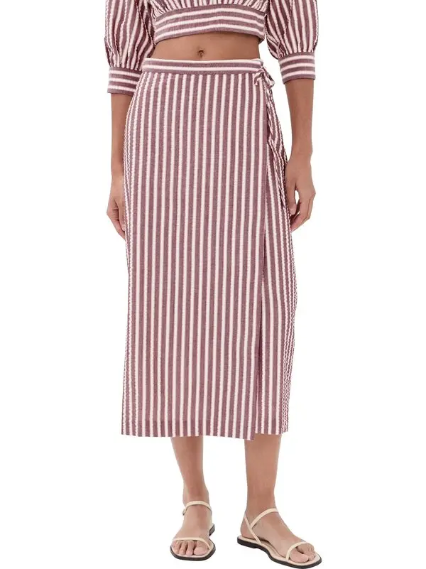 Simkhai Monty Wrap Midi Skirt - Oxblood Stripe