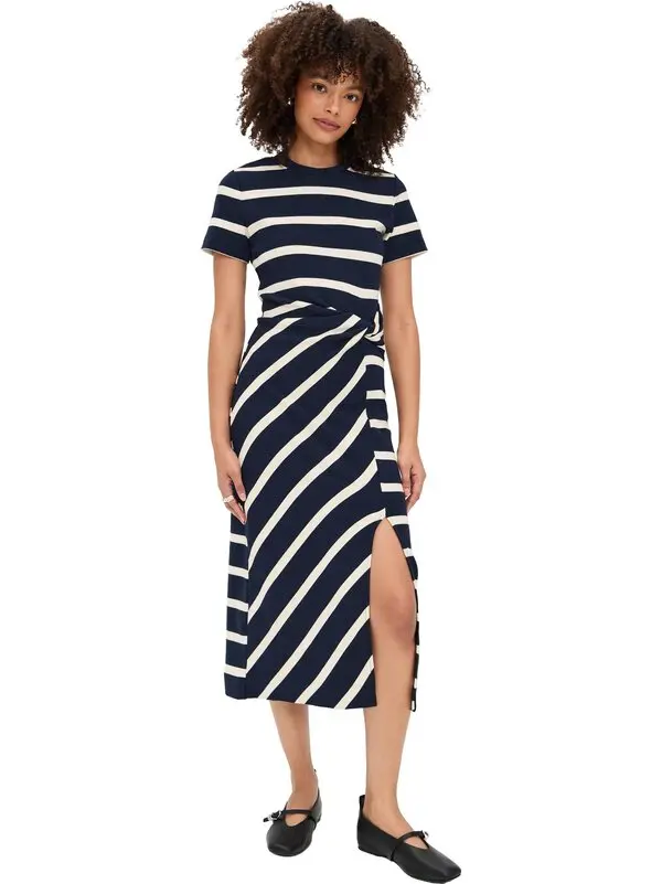 Tanya Taylor Striped Cody Midi Dress - Maritime Blue/cream Wide Strip