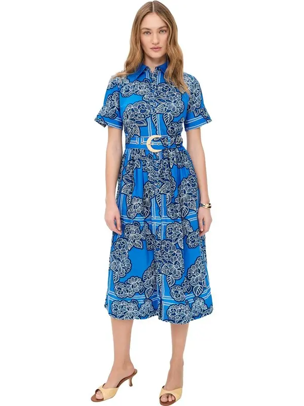 Cara Cara Malena Midi Dress - Carved Petals Cobalt