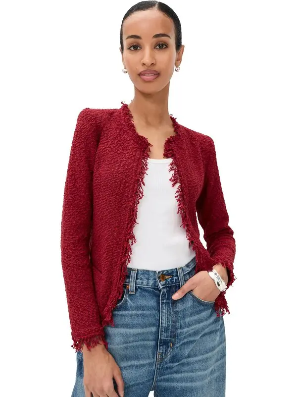 IRO PARIS Shavani Fringe Hem Tweed Jacket - Lipstick Red