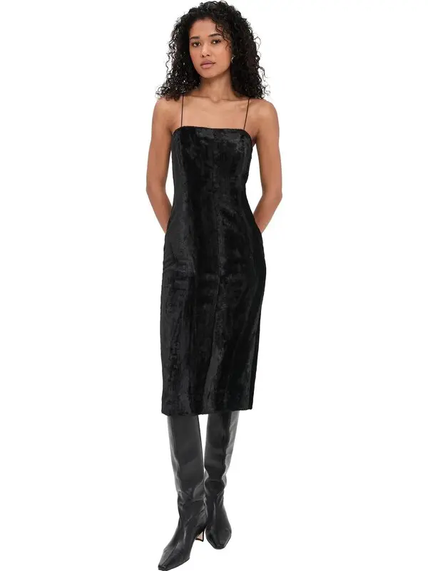 Helmut Lang Faux Ponyhair Midi Dress - Black