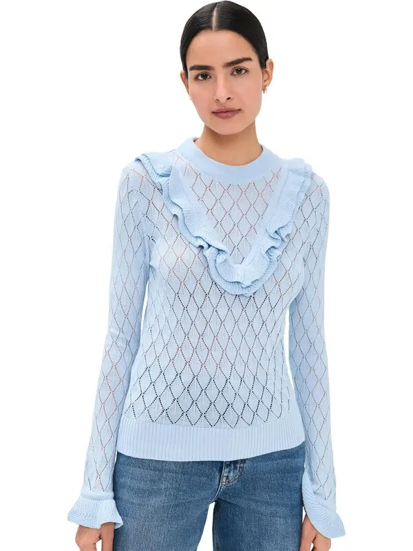 THE LULO PROJECT Knit Top With Ruffle Edges - Baby Blue