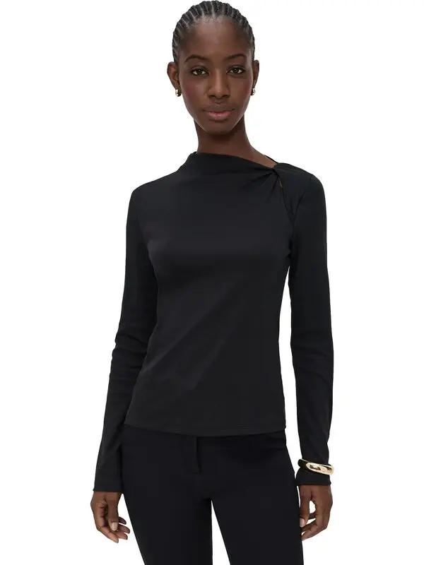Theory Slash Neck Twist Top - Black