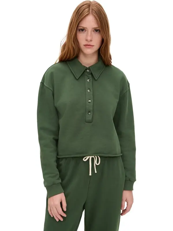 PERFECTWHITETEE Vinny Heavier Fleece 3/4 Sweatshirt - Fern Green