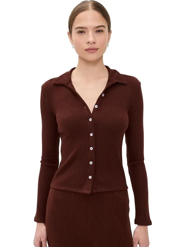 LE BOP Ribbed Knit Cardigan - Chocolate