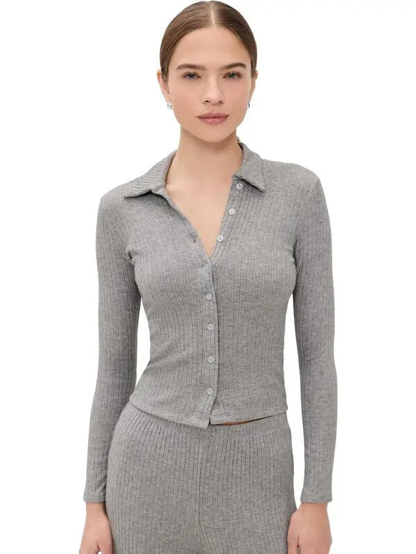 LE BOP Ribbed Knit Cardigan - Heather Grey